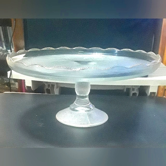 Dining | Vntg Depression Era Glass Jeanette Harp Pedestal Cake Stand ...